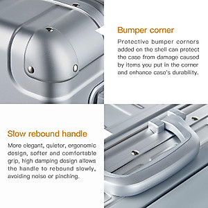 Bamboo Wolf 24-inch Aluminum-Magnesium Alloy Carry-on Luggage Hardside Suitcase, Built-In TSA Lock, Zipperless Fashion with Spinner Wheels for Travel / Business, Silver