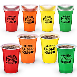Nefelibata 24 Pack 15OZ Thanksgiving Party Plastic Cups Friendsgiving Disposable Tableware Friends Gathering Party Supplies Thanksgiving Dinner Wedding Birthday Favors Give Thanks Drinking Cups