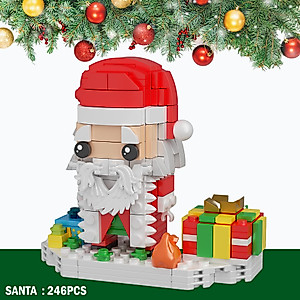 eirix Christmas Building Block Set: Christmas Building Bricks Brickheadz Kit for Kids Ages 6+ and Adults, Xmas Home Decor with Santa Snowman Gingerbread Man and Elk Figures