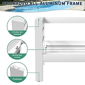 Amopatio Oversized Patio Furniture Aluminum Loveseat, All-Weather Outdoor 2 Seats Sofa Couch, Modern Metal Chair w/ 5 Inch Cushions, White&Blue (Include Waterproof Sofa Covers)