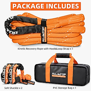 ALL-TOP Kinetic Rope Kit (Reflective) w/ 2 Soft Shackles, 48000Lbs, 1in x 30ft, Heavy Duty 30+% Elasticity, 16000Lbs Work Load Limit