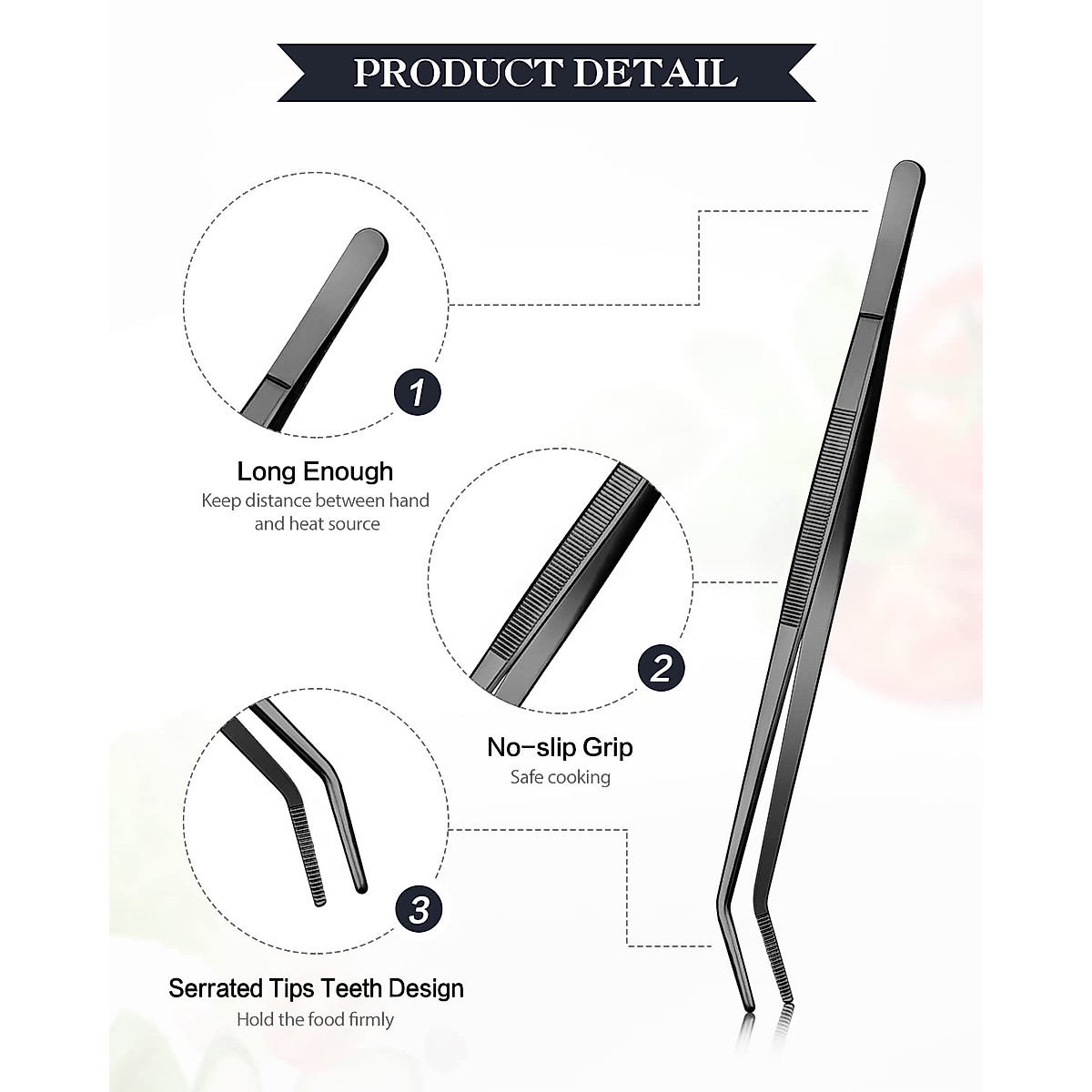12-inch Cooking Tweezer and Curved Tong Set, Tongs Precision Serrated Tips, Stainless Steel Professional Chef Tweezer Kitchen Tools for BBQ, Plating and Serving
