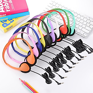 Ladont 20 Pack Bulk Classroom Headphones for Students Kids School, Wholesale Headphones Class Set with 3.5mm Jack for Chromebook Laptop PC Computer(10 Mixed Colors)