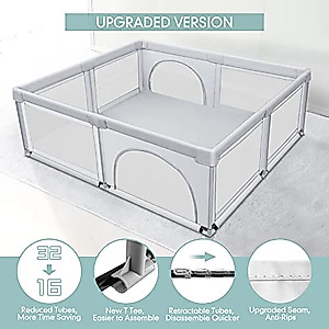 Baby Playpen, Large Playard, Indoor & Outdoor Kids Activity Center with Anti-Slip Base, Sturdy Safety Play Yard with Breathable Mesh, Kid's Fence for Infants Toddlers (Light Grey, 59”x47”)