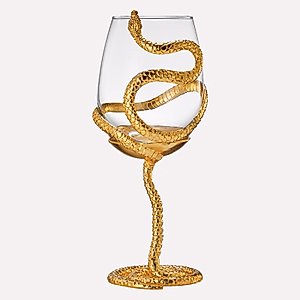 Stemmed Snake Wine Glass | SINGLE | 19oz Spooky Reptile Glasses 10" H, Gifts, Skeleton Gifts, Skeleton Decor, Spooky Wine Gift Set, Perfect for Themed Parties (Gold)
