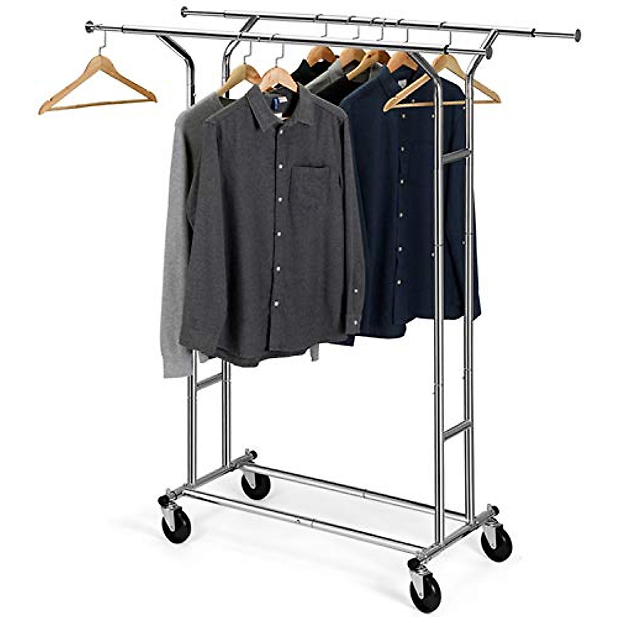 Auledio Clothes Garment Rack, Commercial Grade Clothes Rolling Heavy Duty Storage Organizer on Wheels with Adjustable Clothing Rack , Holds up to 250 lbs, Chrome (Two Heads)