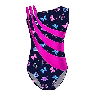 Jugaoge Kids Girls Gymnastics Leotard Ballet Dance Unitard One Piece Sport Outfit Workout Fitness Activewear Black&Hot Pink 4 Years