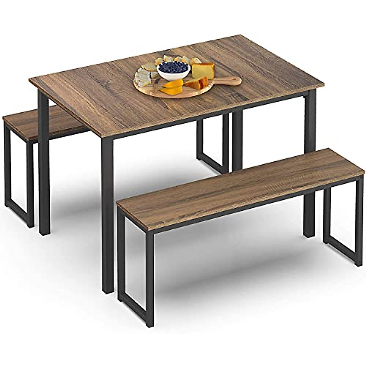 HOMOOI Dining Table Set for 4, 3 Pieces Kitchen Table with 2 Benches, Modern Wood Grains Table and Chairs Dinette Set for Home Kitchen, Dining Room, Restaurant, Industrial Brown