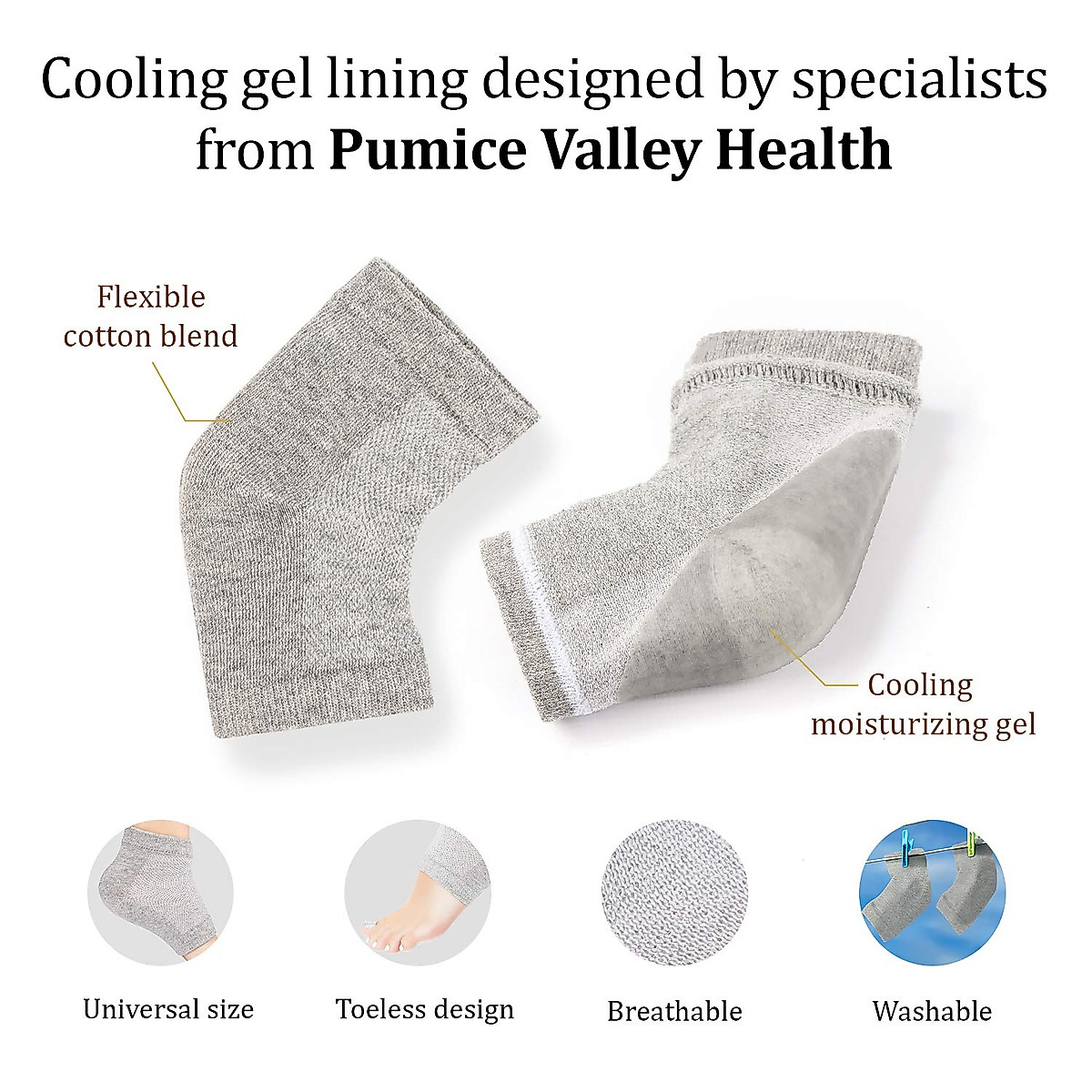 Pumice Stone for Feet & Moisturizing Heel Sleeves - Natural Lava Foot Stone Callus Removing Set - Cracked Heel Treatment - Foot Care Kit for Dry Cracked Feet Body Hands