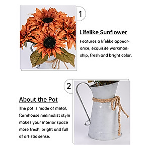 DDHS Artificial flower Centerpieces,15inch Fake Sunflower Potted Plants for Home Kitchen Office centerpiece, Fake Flower centerpiece Coffee Table with Metal Pots, Thanksgiving Table Centerpieces Decor
