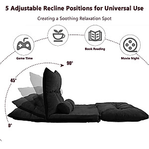 Harper & Bright Designs Lazy Sofa Adjustable Folding Futon Sofa Video Gaming Sofa with Two Pillows
