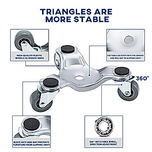 Insdawn Furniture Dolly,Furniture Sliders with Lifter, Moving Dollies with Wheels Heavy Duty 500 LB Load Capacity, 6-Inch Steel Tri-Dolly, 3 Wheel Roller Move Tools Lifting Equipment, 4 Pack, Sliver