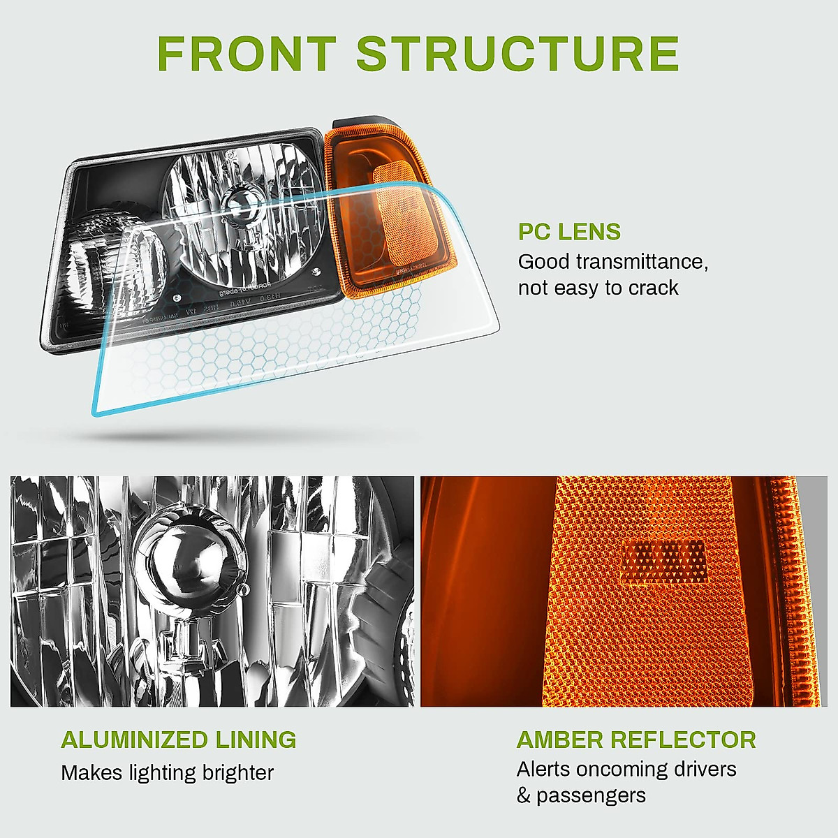 AUTOSAVER88 Headlight Assembly Compatible with 01 02 03 04 05 06 07 08 09 10 11 Ford Ranger Headlight Assembly+Corner light OE Projector Headlamp Black Housing Clear Lens