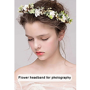 AWAYTR Leaf Flower Crown Garland Headpiece - Hair Floral Wreath Adjustable Flower Headbands for Bridal Wedding Festival Party Flower Leaves Crown (Cream white)
