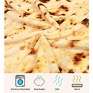 GZDDG Burrito Tortilla Blanket, Perfectly Round Novelty Food Wrap Blanket Creative Food Flour Throw, Comfort Wearable Blanket for Bed & Sofa (59 inch)