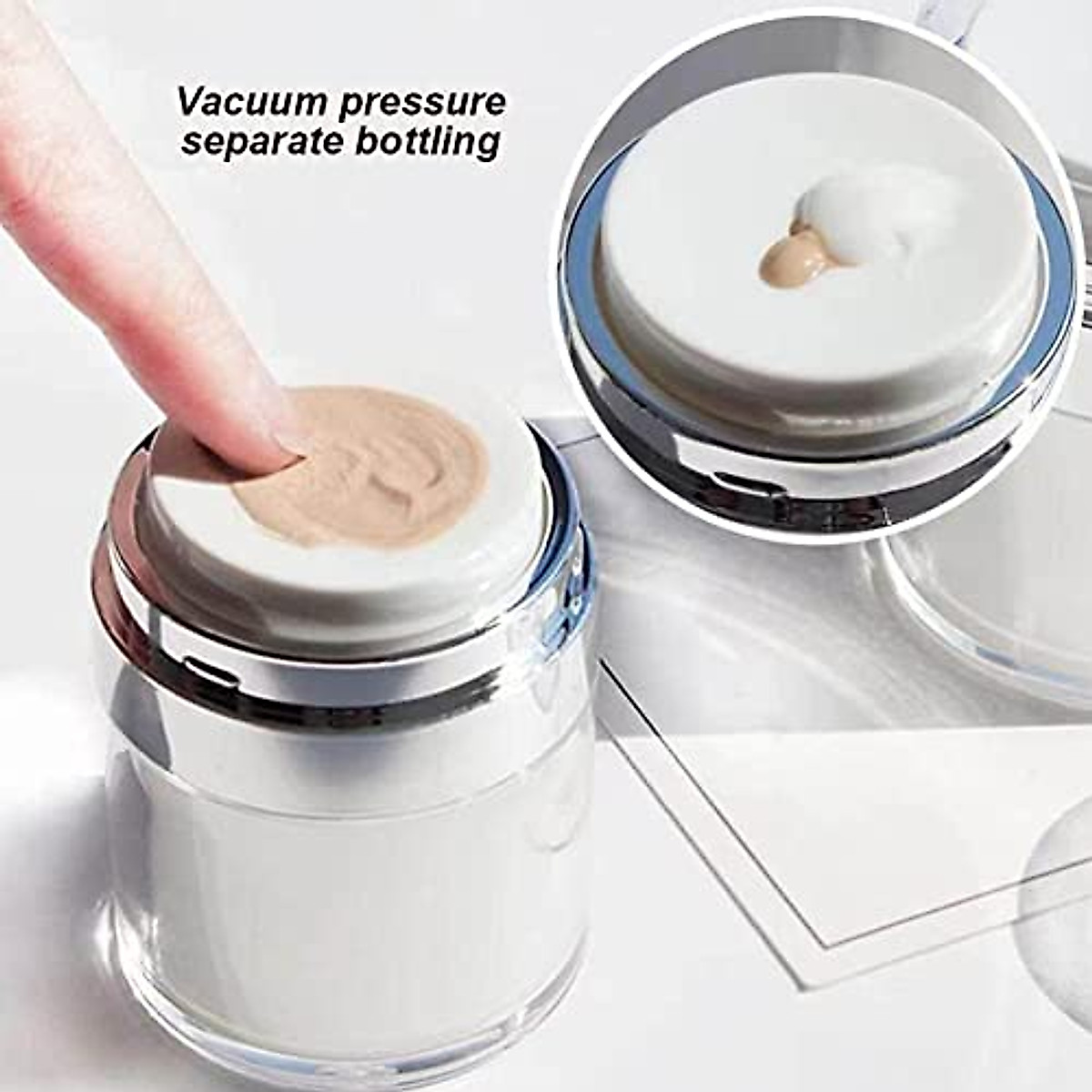 Airless Pump Jar,Cream Jar Vacuum Bottle, Empty Refillable Cosmetic Air Pump Jars Bottles, Portable Airless Lotion Sample Container Pot, Leak-Proof DIY Portable Travel Makeup Containers (15ML)