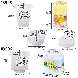 FUNSHOWCASE Bottle Container Epoxy Resin Silicone Tray with Screw Caps for Storage Jar, Jewelry Container, Hexagon Rectangle 2-in-Set Large Height 3.7inch