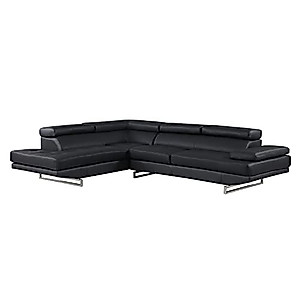 BlackJack Furniture Union Modern Faux Leather Sofa with Adjustable Headrests, Chaise, Elegant Tufted Seat, High-Density Foam and Stainless Steel Legs, Left Facing Sectional, Black