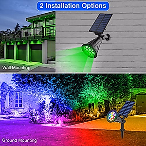 T-SUN Solar Spotlights, Color Changing 7 LED Waterproof Solar Garden Lights, Auto ON/OFF Adjustable Landscape Spot Lights, 2-IN-1 Solar Wall lights for Patio, Yard, Garden, Driveway, Pool Area(2 Pack)