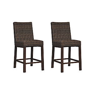 Signature Ashley Outdoor Wicker Barstools (2 Count) and Suncast 33 Gallon Resin Outdoor Trash Can