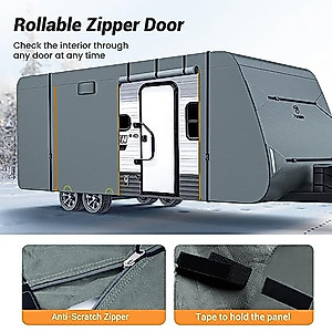 6 Layers Travel Trailer RV Cover Heavy Duty Camper Cover for 26’1”-28’6” Motorhome Anti-UV Weatherproof Rip-Stop with 2Pcs Extra Straps & Gutter Spout Covers