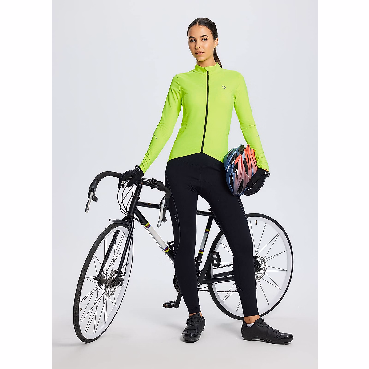 BALEAF Women's Thermal Cycling Jersey Long Sleeve Winter 4 Pockets Bike Fleece Jackets Windproof Cold Weather Fluorescent Yellow XXL