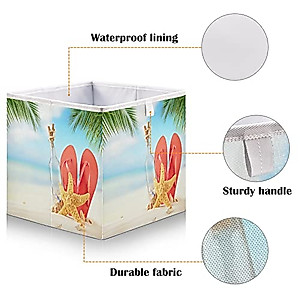 ALAZA Foldable Storage Bins, Empty Glass and Flipflops on Beach Storage Boxes Decorative Basket for Bedroom Nursery Closet Toys Books