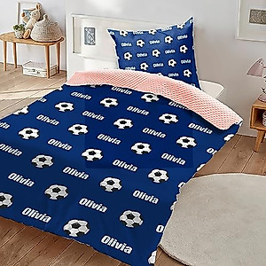 Duckbe Custom Soccer Blanket - Personalized Name with Soccer Patterns - Soft Plush Flannel Blanket with Double Layer Dotted Backing for Baby Toddler Kids Teen Boys Girls Gifts Blue