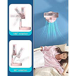 AICase Stand Fan,Folding Portable Telescopic Floor/USB Desk Fan with 7200mAh Rechargeable Battery,4 Speeds Super Quiet Adjustable Height and Head Great for Office Home Outdoor Camping-pink