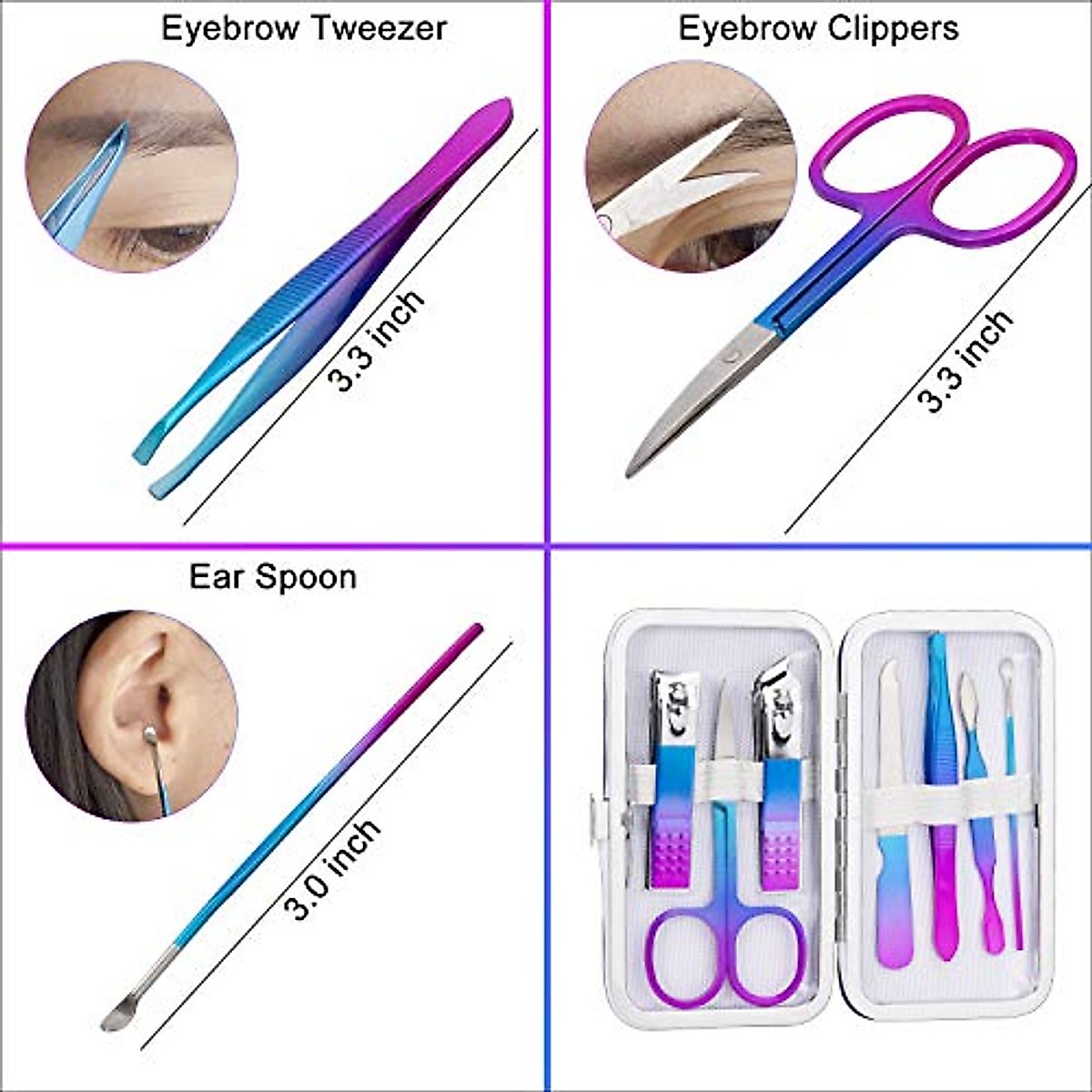 CGBE Manicure Set Nail Clippers Pedicure Kit Men Women Grooming kit Manicure Professional Tools Gift 7Pcs with Luxurious Travel Case