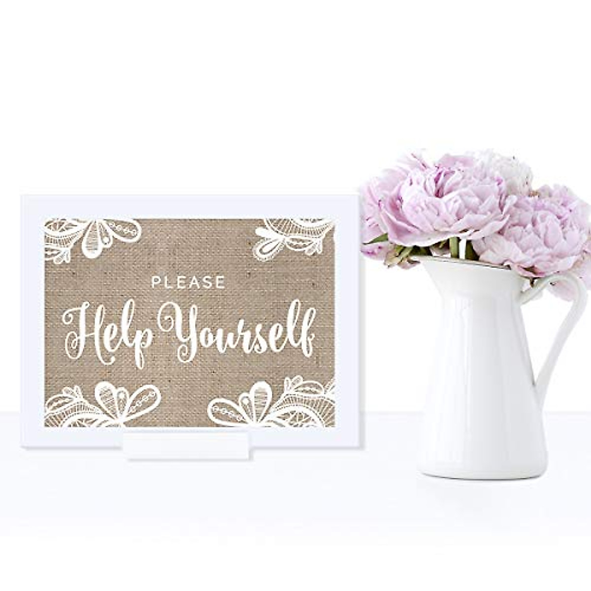 Andaz Press Wedding Framed Party Signs, Burlap Lace Printed Cardstock, 5x7-inch, Please Help Yourself Reception Dessert Table Sign, 1-Pack, Includes Frame