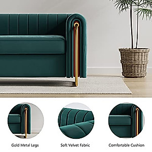Dolonm Modern Velvet Sofa for Living Room, 84 Inches Long Upholstered Sofa Couch with High Armrest and Metal Legs Decor Furniture for Bedroom, Office (Green)