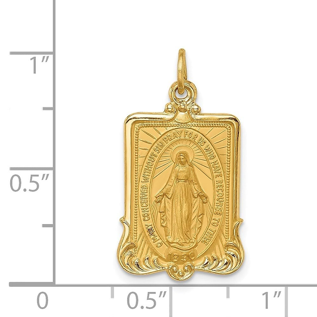 Diamond2Deal 14k Yellow Gold Satin Large Rectangle Framed Miraculous Medal (L- 26.15 mm W- 14.5 mm)