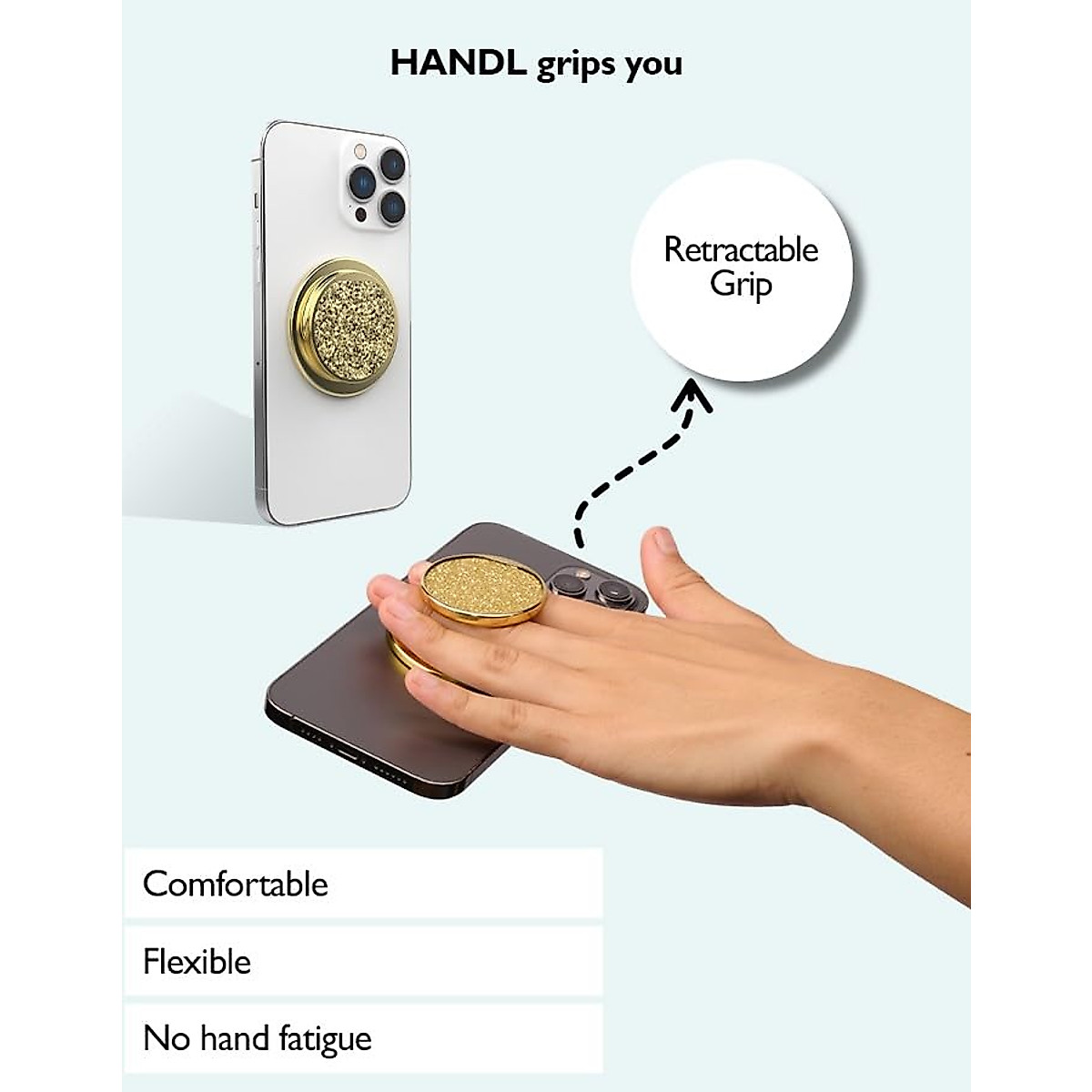 HANDL O MagSafe Black Sparkl Removable Phone Grip & Stand for Smartphone – for Magnetic Charging