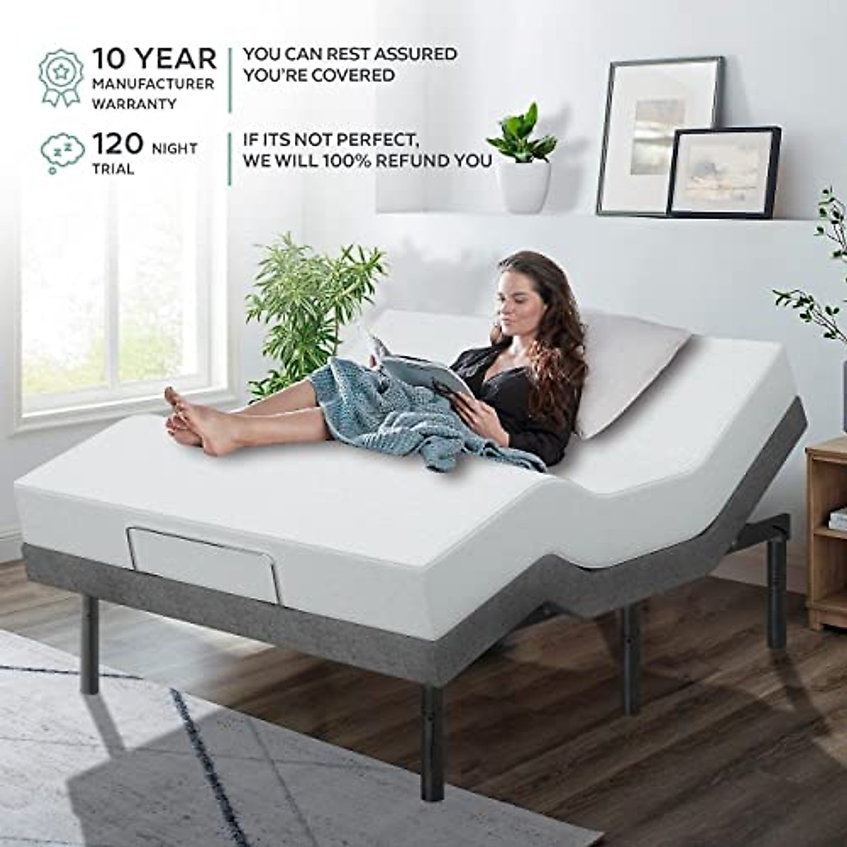 Renanim Adjustable Bed Frame with 12" Mattress Included Electric Massage - USB, Under Bed Light, Luxury Cooling Gel Memory Foam Mattress, App Control, Zero Gravity, Head and Foot Incline Base Twin XL