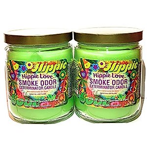 Smoke Odor Exterminator 13 oz Jar Candles Hippie Love, (2) Set of Two Candles.