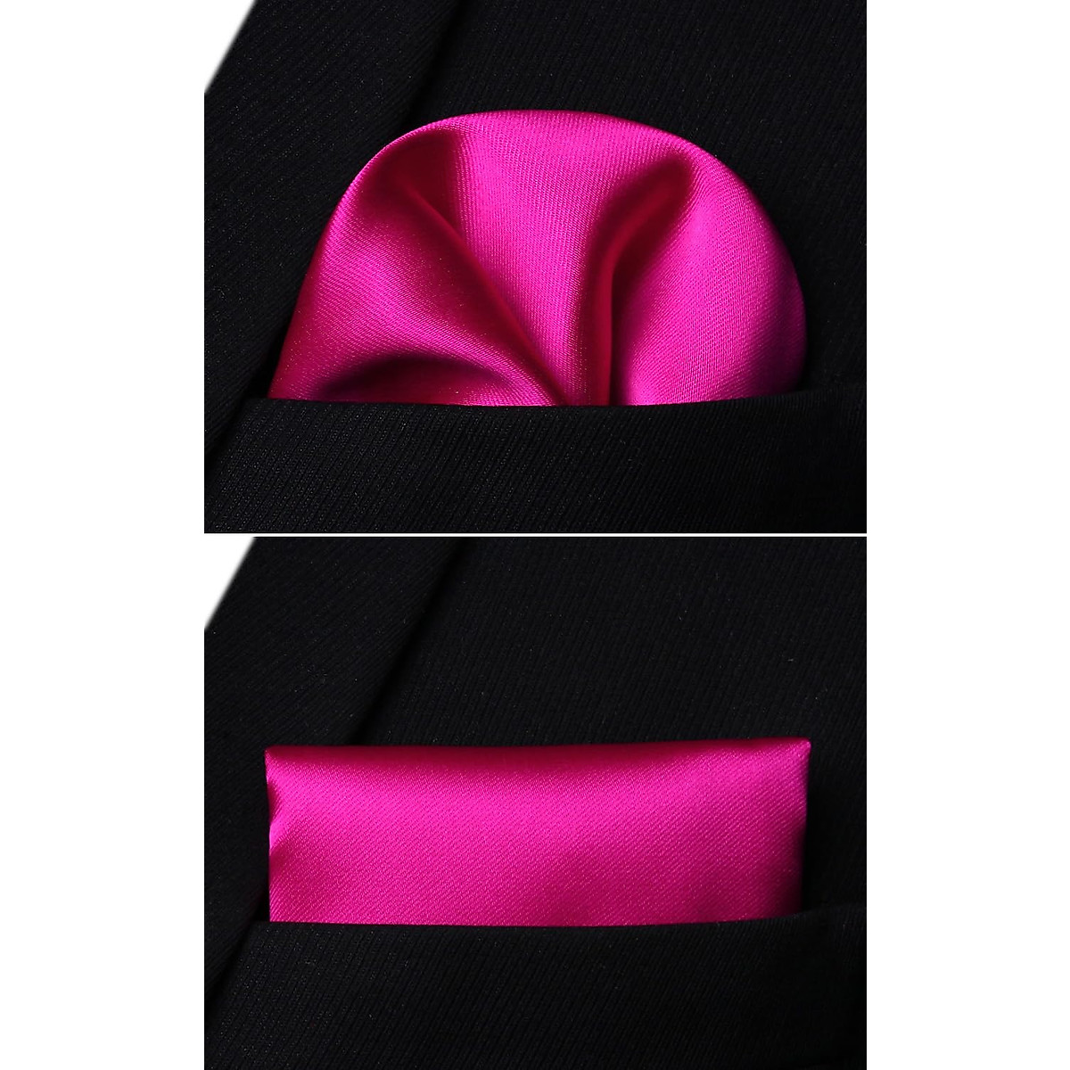 Mens Solid Pink Tie Classic 3.4" width Necktie and Pocket Square Set with Gift Box by HISDERN,Deep Pink,One Size