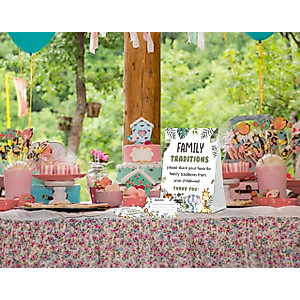 Baby Shower Games Family Traditions Sign, 1 Standing Sign and 50 Cards, Safari Jungle Wild Animal Gender Neutral Decoration, Gender Reveal Party, Bridal Shower Favor Supplies-LT50