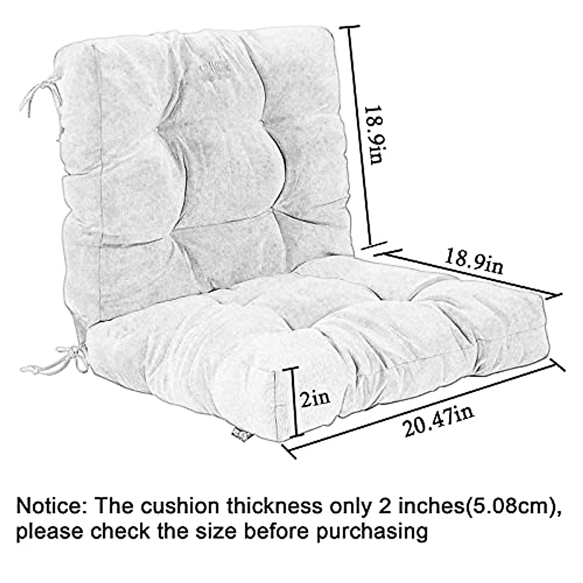 Big Hippo Outdoor Seat/Back Chair Cushion - Tufted High Back Patio Chair Cushions Soft Thicken Patio Chair Cushion for Indoor, Outdoor, Home Use (Beige)