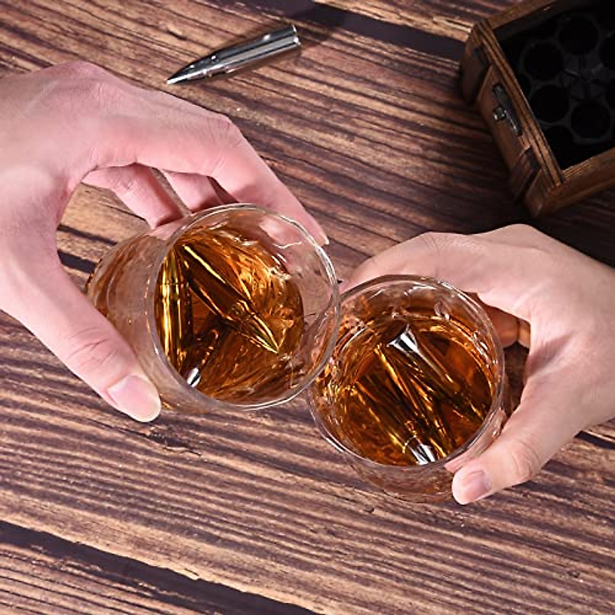 Gifts for Men Dad, Christmas Stocking Stuffers, Whiskey Stones Set of 6 with Wooden Gift Box, Drinking Gifts for Him Boyfriend Husband Grandpa, Ideas for Anniversary Birthday Wedding Housewarming