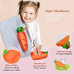 SETFLAGS Toddler Plates with Suction, Silicone Suction Plates for Baby, Cute Carrot Divided Plates and Utensils Set, Non Slip, BPA Free, Feeding Set for 1-5 years old, Microwave Dishwasher Safe