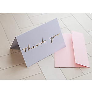 Gooji 4x6 Gold Foil Thank You Cards with Matching Peel-and-Seal Pink Envelopes (20-Pack)
