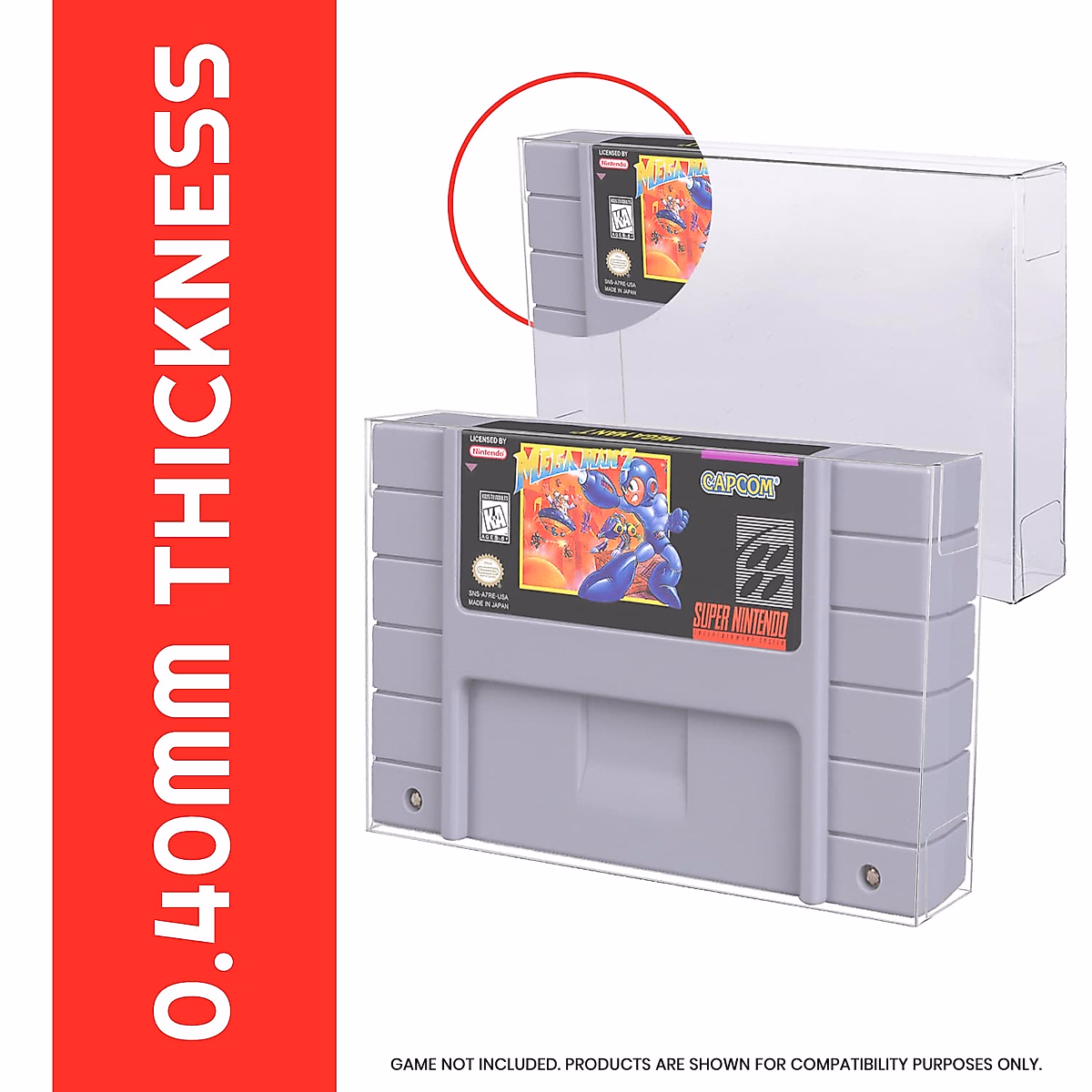 SNES Games Cartridge Protector Compatible for Super Nintendo SNES Games Cartridge - 0.40 MM Thick, Anti-Dust, Acid-Free SNES Super Games Cart, Clear PET Case Protector by EVORETRO (Pack of 25)