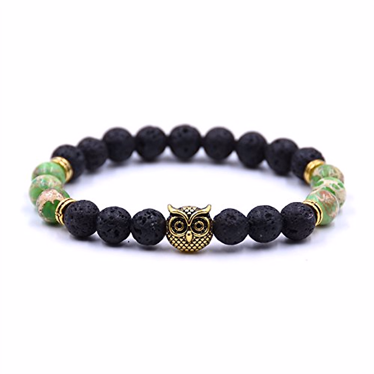 JOYA GIFT Chakra Lava Stone Owl Beads Bracelets Mens Womens Friendship Bracelets Set