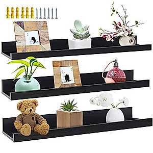 Lavezee 24 Inch + 36 Inch Black Floating Wall Ledge Shelves Set of 3