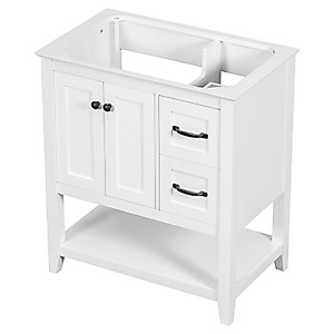 Ataucjin 30" Bathroom Vanity with Ceramic Sink Top, Solid Wood Bathroom Storage Cabinet Bath Vanity with Two Tiers Drawer and Soft Closing Doors（Delivery in Two Boxes）
