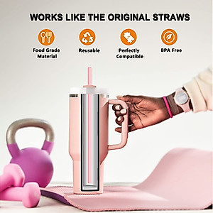 6Pack Replacement Straws for Stanley 40oz 30oz 20oz 14oz Tumbler, Airboat Reusable Plastic and Flexible Silicone Straws with Clean Brush Compatible with Stanley Cup (2*Clear Plastic+4*Color Silicone)
