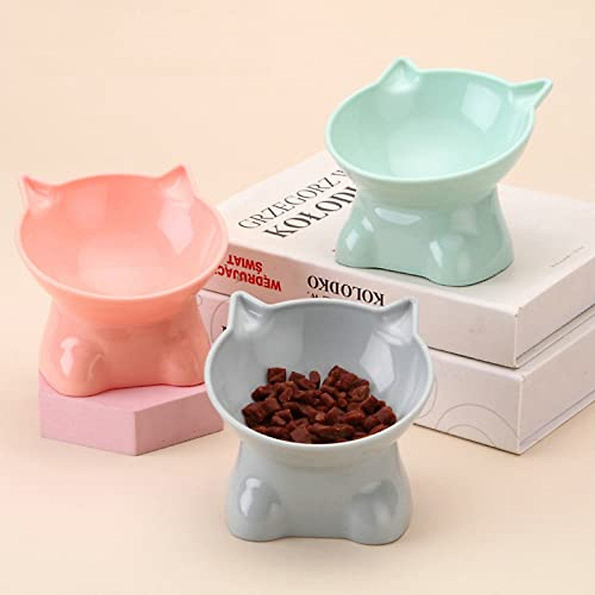 Pet Bowl Large Capacity Oblique Mouth Cute Cat Shape Cat Dog Food Dispenser Pet Feeder Pet Supplies Pet Bowl