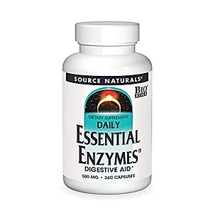 Source Naturals Essential Enzymes 500mg Bio-Aligned Multiple Enzyme Supplement Herbal Defense for Digestion, Gas, Constipation & Bloating Relief - Supports A Strong Immune System - 360 Capsules