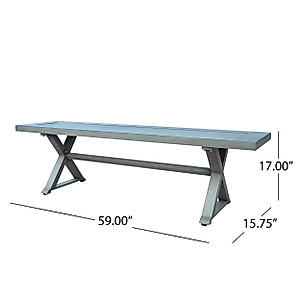 GDFStudio Modern Outdoor Aluminum Dining Bench, Dark Gray